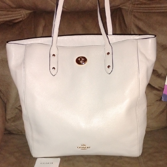 Coach | Bags | Coach Ivory Leather Tote Bag | Poshmark